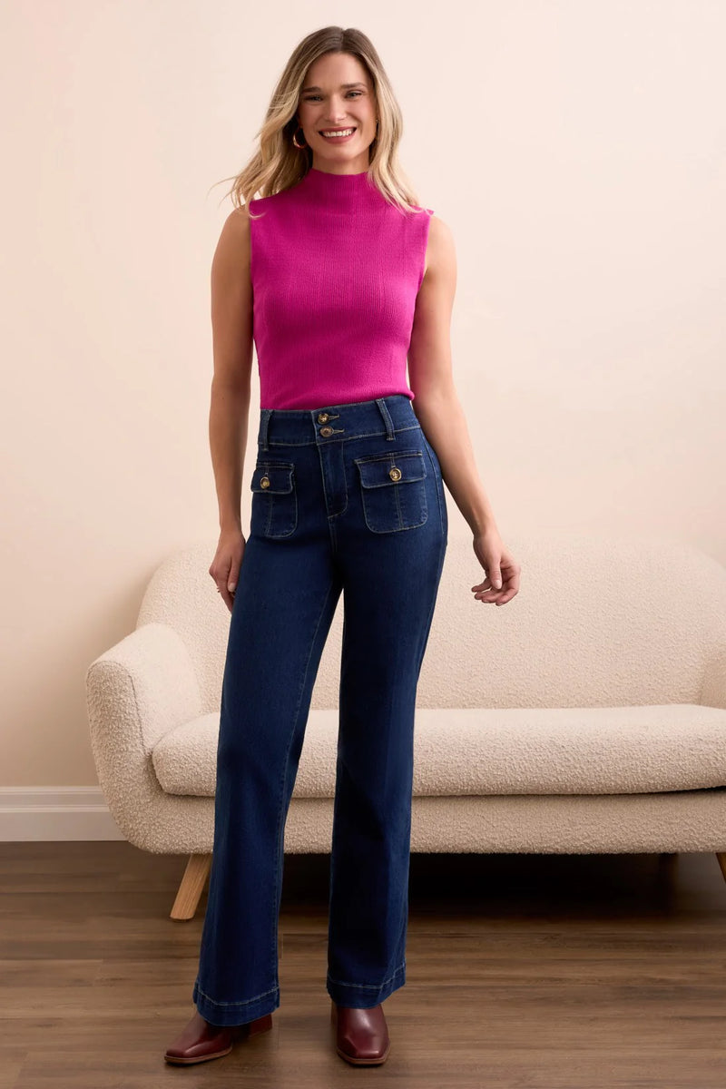 Brooke Comfort Stretch High Rise Palazzo Trousers in Deepwater - TRIBA – Aurora Lynn Boutique