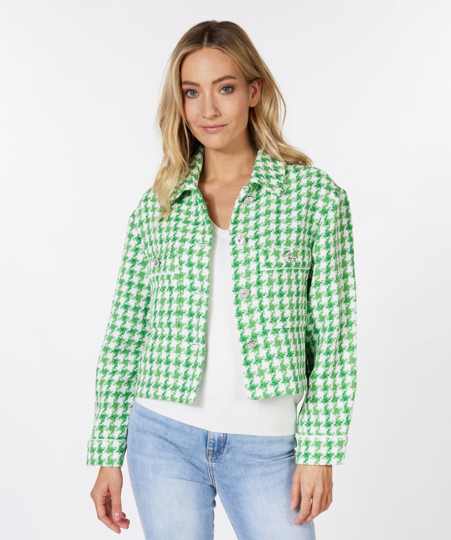 Final Sale Gera Green Big Houndstooth Jacket with Rhinestone buttons ...