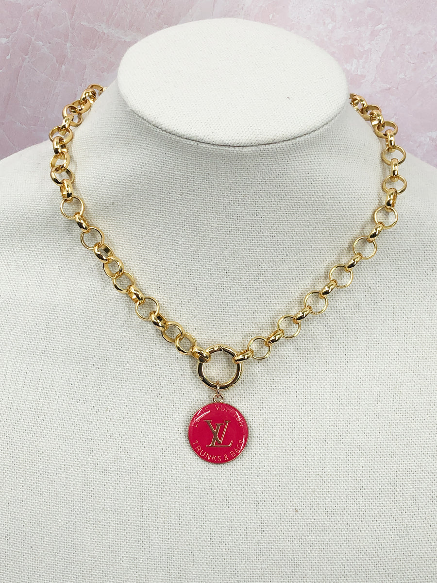 Heather Hot Pink and Gold Vintage Louis Vuitton Zipper Pull Necklace ...