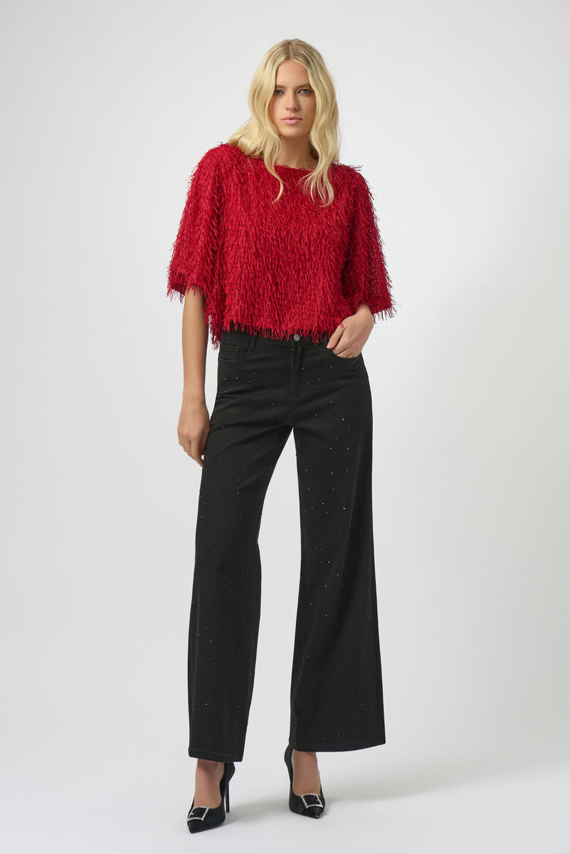 Nadine Novelty Fringe Boxy Top in Red - Joseph Ribkoff 254105 – Aurora Lynn Boutique