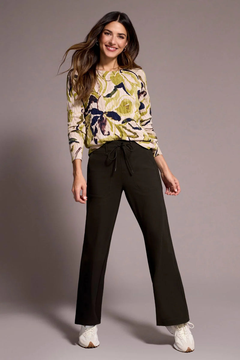 Pamela Printed Cable Cotton Crew Neck Sweater in Leek - TRIBAL 2383O ...