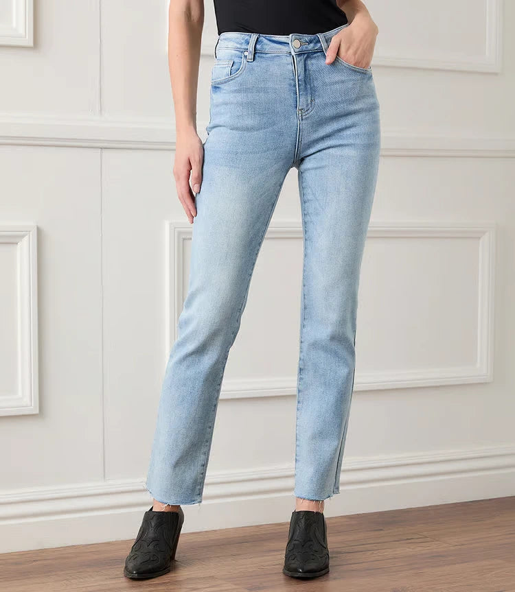 Raia Raw Hem Straight Jeans in Light Blue - Karen Kane L48143 – Aurora ...
