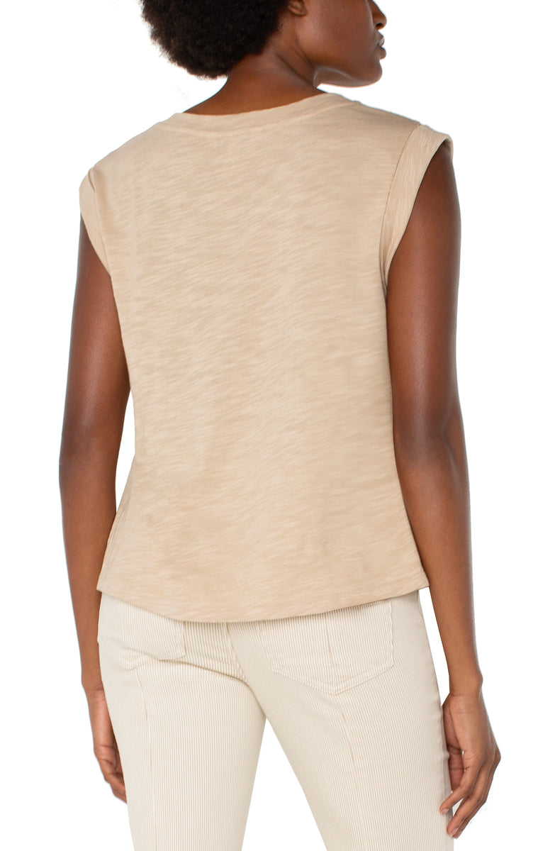 Final Sale Calla Champagne Sleeveless Woven Knit Top - Liverpool Los A ...